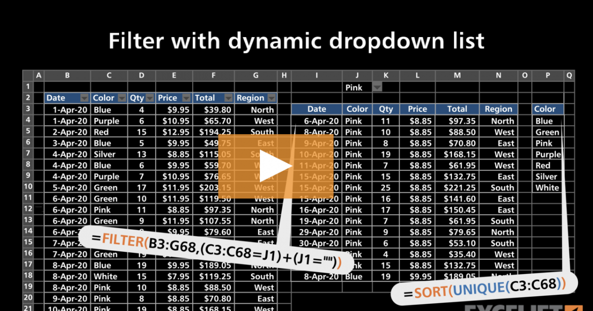 Filter With Dynamic Dropdown List video Exceljet